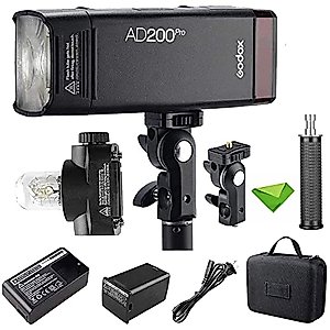 GODOX AD200 Pro AD200Pro 200Ws 2.4G Flash Strobe, 1/8000 HSS, 500 Full Power Flashes, 0.01-1.8s Recycling, 2900mAh Battery, Bare Bulb/Speedlite Fresnel Flash Head Pocket Flash Monolight