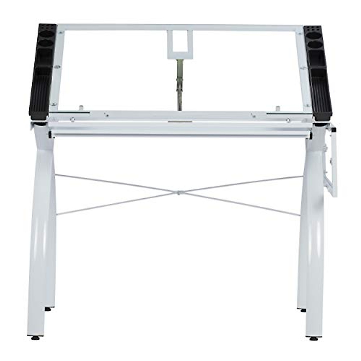 SD Studio Designs 10096 Futura Station with Folding Shelf Top Adjustable Drafting Craft Drawing Hobby Table Writing Studio Desk with Drawer, 35.5'' W x 23.75'' D, White/Clear Glass