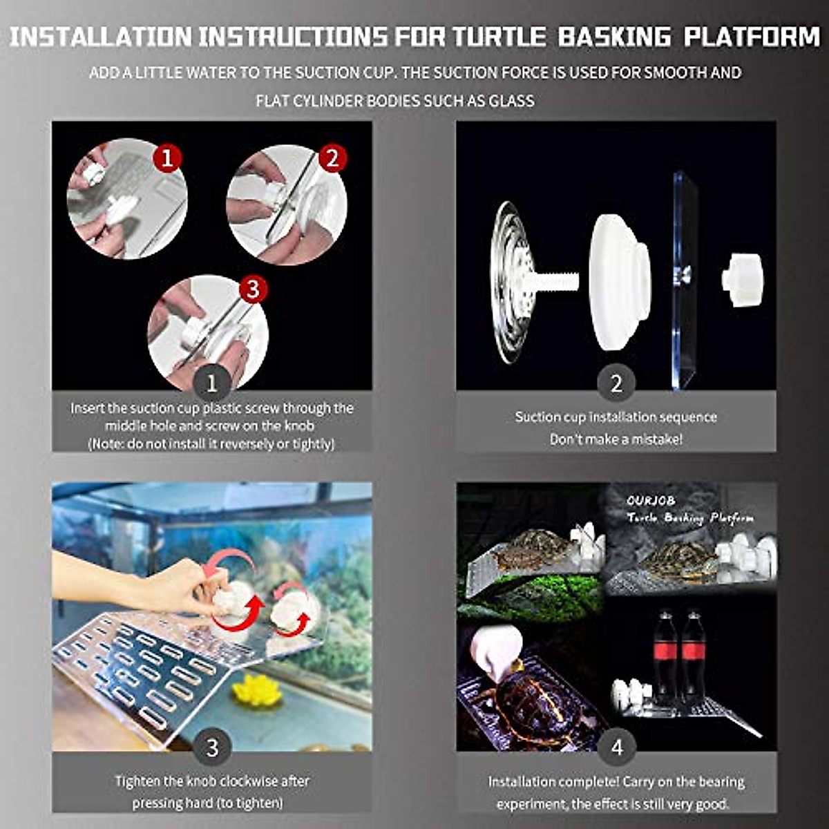 Turtle Basking Platform, Turtle Tank Platform Aquarium Animal Transparent Sink Wharf, Reptile Habitat, Climbing shelf Turtle Tank Dock Floating Decor with Sucker Cap