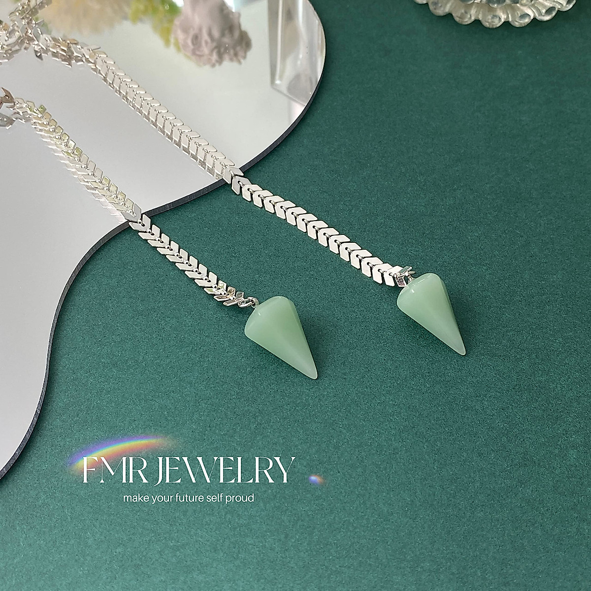 FMR Silver Fish Bone Face Chain Crystal Pendant Necklace Delicate Nose Accessories Face Jewelry for Women and Teens