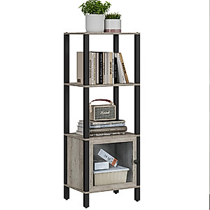 TUTOTAK 4 Tier Bookcase and Bookshelf, Narrow Book Shelf with Door for Small Space, for Living Room, Office, Study, Entryway, Greige BS03BG004