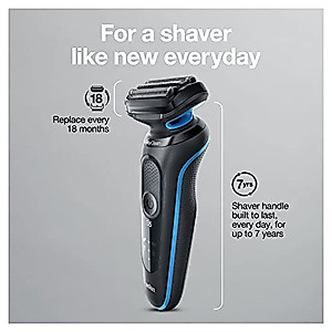 Braun Series 5 5031s Electric Shaver with Precision Trimmer and Cleansing Brush Attachments, Wet & Dry, Rechargeable, Cordless Foil Shaver, Blue