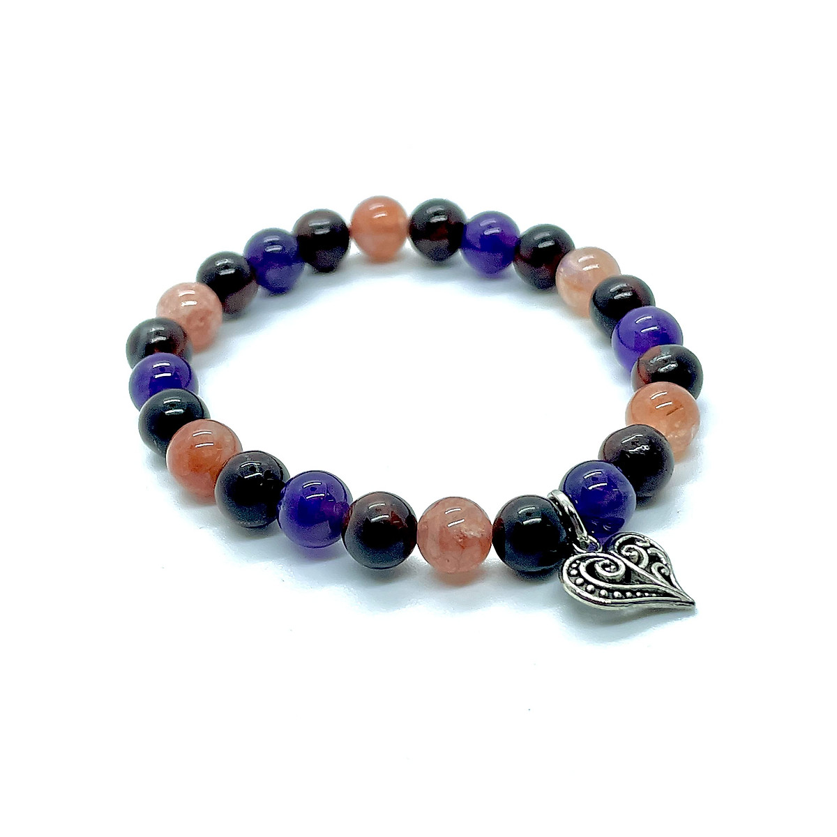 DCE Triple Stone OPTIMUM WEIGHT LOSSt Handmadee 8MM Gemstone Red Tiger Eye - Sunstone - Amethyst Beaded Jewelryyts Natural Healing Metabolism Booster Spiritualts By Dazzling Crys