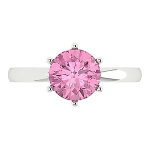 Clara Pucci 2.0 ct Round Cut Solitaire Pink Simulated Diamond Engagement Bridal Promise Anniversary Ring in 18K White Gold Size 10.75