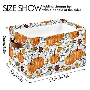 senya Thanksgiving Basket Fall Basket, Pumpkin Leaves Autumn Foldable Fabric Collapsible Storage Bins Organizer Bag for Storage Toy Storage