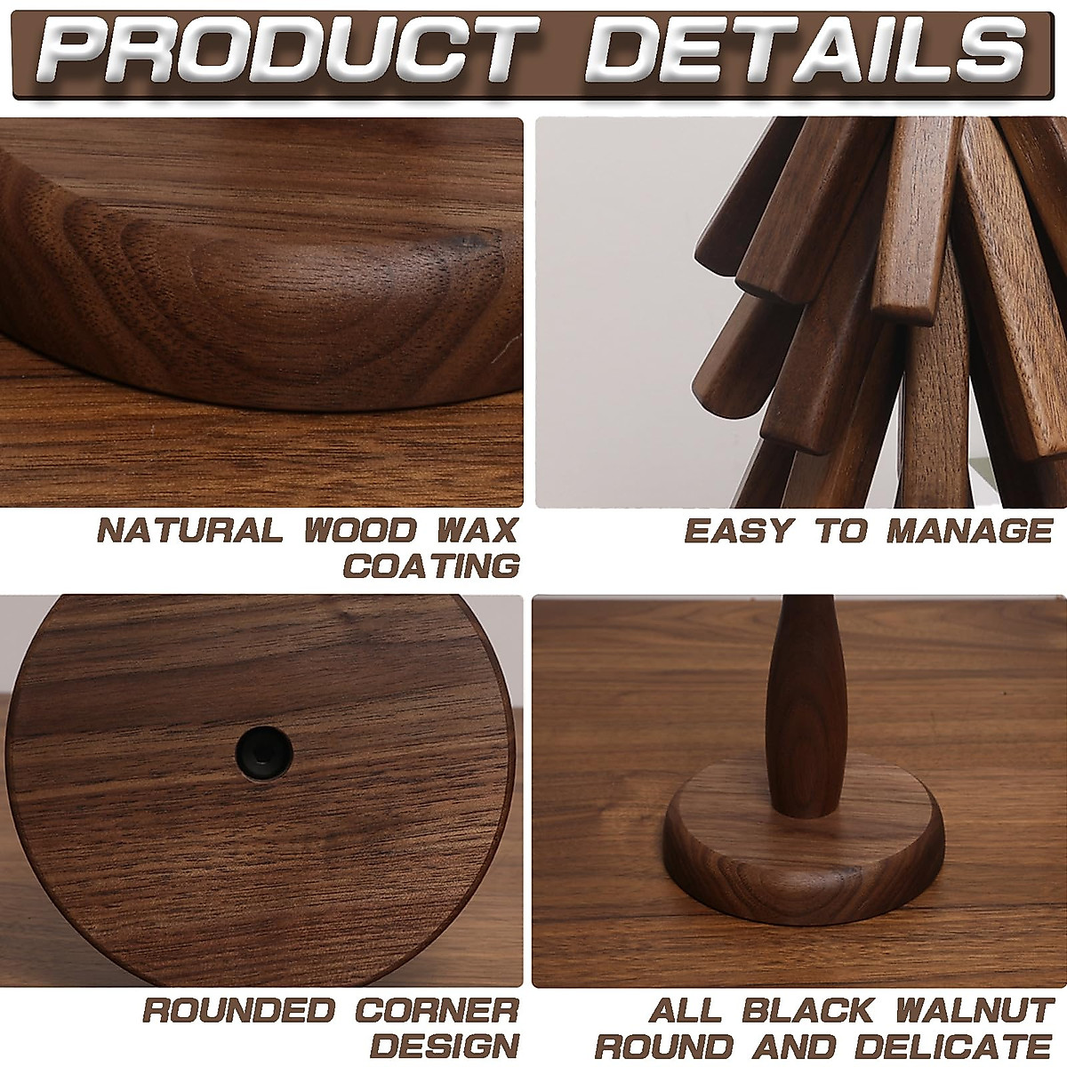 Natural Wood Trivets for Hot Dishes,Foldable Wooden Tree Trivet Hot Plate Mat,Set of 3 Walnut Wood Trivet Tree Hot Pads for Kitchen,Multifunction Wooden Trivets for Hot Pots and Pans for Quartz