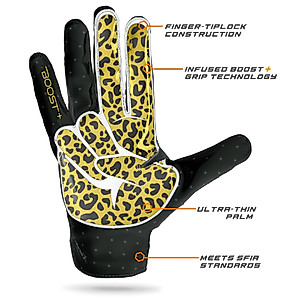 Grip Boost Football Gloves Peace Stealth 6.0 Boost Plus Technology Men's Receiver Gloves - Adult and Youth Sizes (Black/Gold, Youth Small)