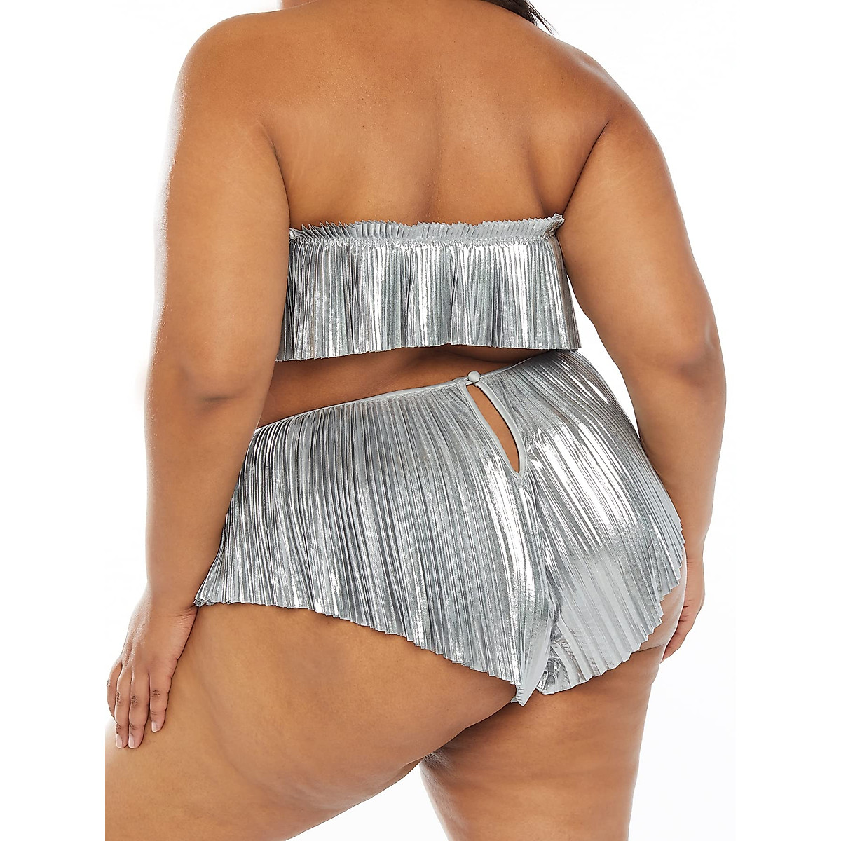 Savage X Fenty, Women's, Pleated Lamé Short with Keyhole, Spaced Out Metallic Silver, 1X