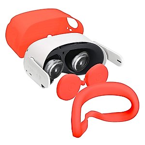 Silicone Covers Sets 3 pcs for Oculus Quest 2 - Face Pad Mask & Lens Cover Caps & Soft VR Shell Case Protected,Sweatproof Lightproof Anti-Leakag Designed by X-Super Home (Red)