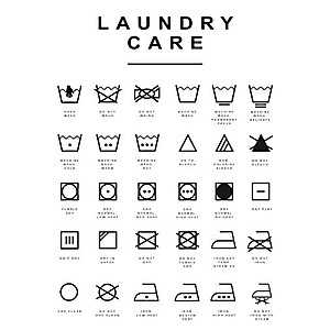 Laundry Room Decor - 11x14" UNFRAMED Print - Black And White Minimalist, Scandinavian, Modern, Typography Wall Print - Guide To Laundry Care Symbols - White Wall Art