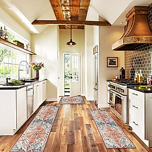 yuzshin Boho Kitchen mats for Floor 3 Piece Set,Runner Farmhouse Rubber Kitchen Mats for Floor Non Slip Machine Washable,Bohemian Kitchen mats,Thin Boho Kitchen Rug,tapetes para cocina