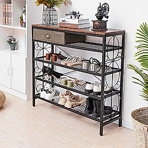 X-cosrack Shoe Rack, 4-Tier Shoe Rack Organizer Industrial Metal Closet wooden vertical Shoe Rack Storage Garage Shoe Stand for Closets Entryway Brown Black