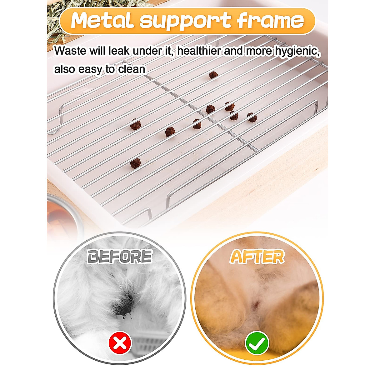 4 in 1 Rabbit Hay Feeder with Litter Box Bowls & Water Feeder, Safe Wooden Bunny Feeder Manger, Hay Holder Rack Toilet for Guinea Pig Hamster Small Animals