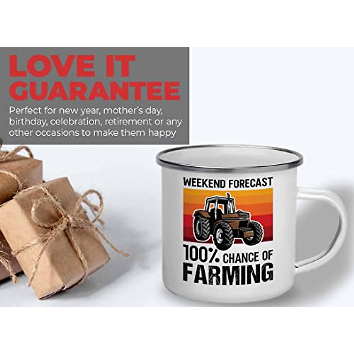Bubble Hugs Farmer Birthday Camper Mug White 12oz - Forecast Farming - Dry Farming Farm ranch Market Garden Agricultural Seed Drill Acre Hay Tractor Farmer Crops