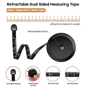 2 Pack Tape Measure Measuring Tape for Body Fabric Sewing Tailor Cloth Knitting Vinyl Home Craft Measurements, 60-Inch Soft Fashion Pink & Retractable Black Double Scales Rulers for Body Weight Loss