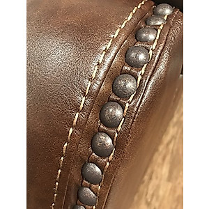 Roundhill Furniture Achern Leather Air Nail head Manual Reclining Sofa with Storage Console, Brown