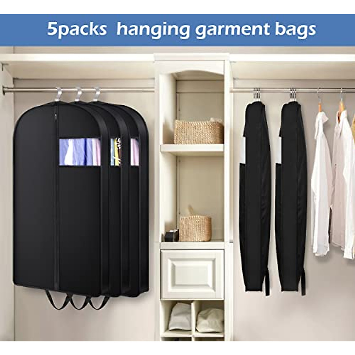 AOODA 43" Gusseted Suit Bags for Closet Storage Hanging Garment Bags for Men Travel Coat Clothes Cover with Handles (5 Packs)