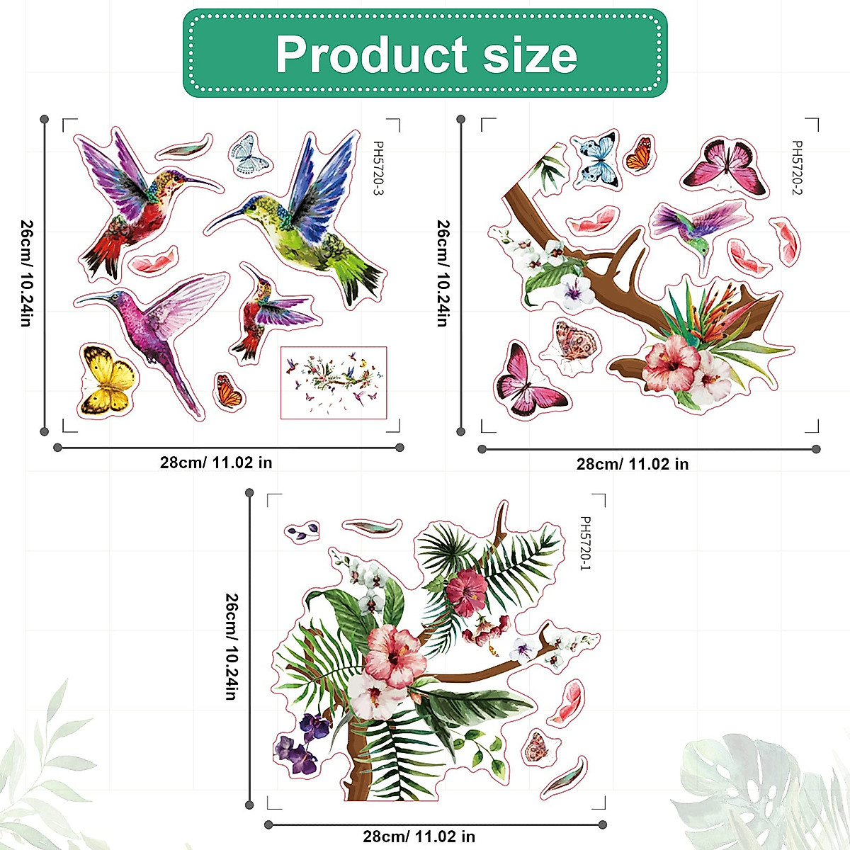Hummingbirds Wall Decals Peel and Stick Birds Vinyl Wall Stickers Butterfly Flowers Colorful Wall Stickers Hummingbird on The Tree Branch Flower Decals Garden Living Room Bedroom TV Wall Decorations