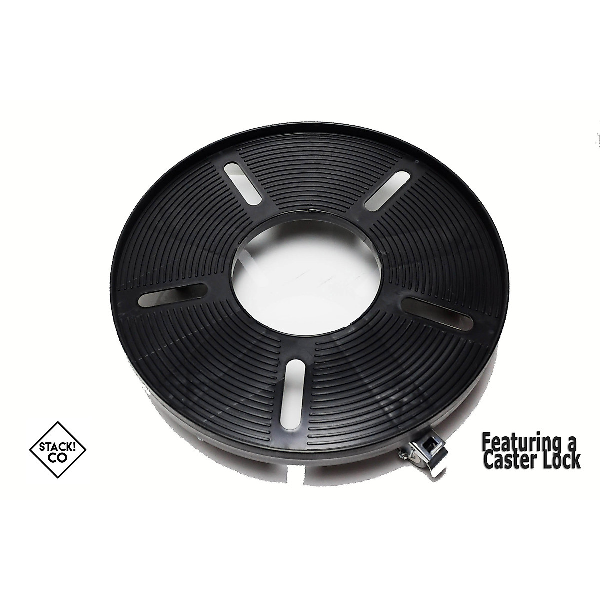 Stack! Co Half Barrel Keg Dolly Universal round with Centered Hole and Locking Caster - 16.25" Diameter