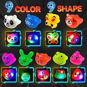 24 Pack LED Light Up Bumpy Rings Party Favors For Kids Prizes Box Toys For Birthday Classroom Rewards Treasure Box Prizes Toys Glow Party Supplies