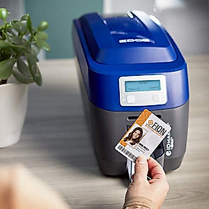 ID Maker Edge 2 Sided Card Printer & Supply Kit for Badge Printing - Print Professional Quality Identification Card, Premium Software & Camera - Magnetic Stripe Encoder, 200-Print Color, 100 PVC Cards