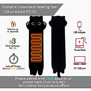 Heating Pads for Period Cramps & Menstrual Pain Relief, Portable Cute Stuffed Animal Heat Pad USB Powered for Car Trivel, Gift for Women Mom Teen Girls Birthday（Black cat2）