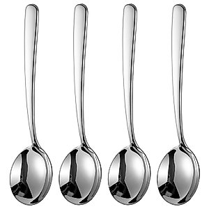 ZDFQly 7.6 Inch Soup Spoons, Premium 304 Stainless Steel with Long Handles Tablespoon, Thick Heavy Duty, Bouillon Spoons, 4 pack
