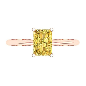 Clara Pucci 1.0 ct Radiant Cut Solitaire Canary Yellow Simulated Diamond Bridal Designer Anniversary Engagement Ring Real 14k Rose Gold
