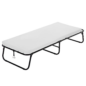 Dkeli Folding Bed Guest Rollaway Bed Frame with 3 Inch Comfort Foam Mattress Heavy Duty 300Lbs Capacity Twin Size Bed Extra Portable Flodaway Camping Cots for Adults, Kids