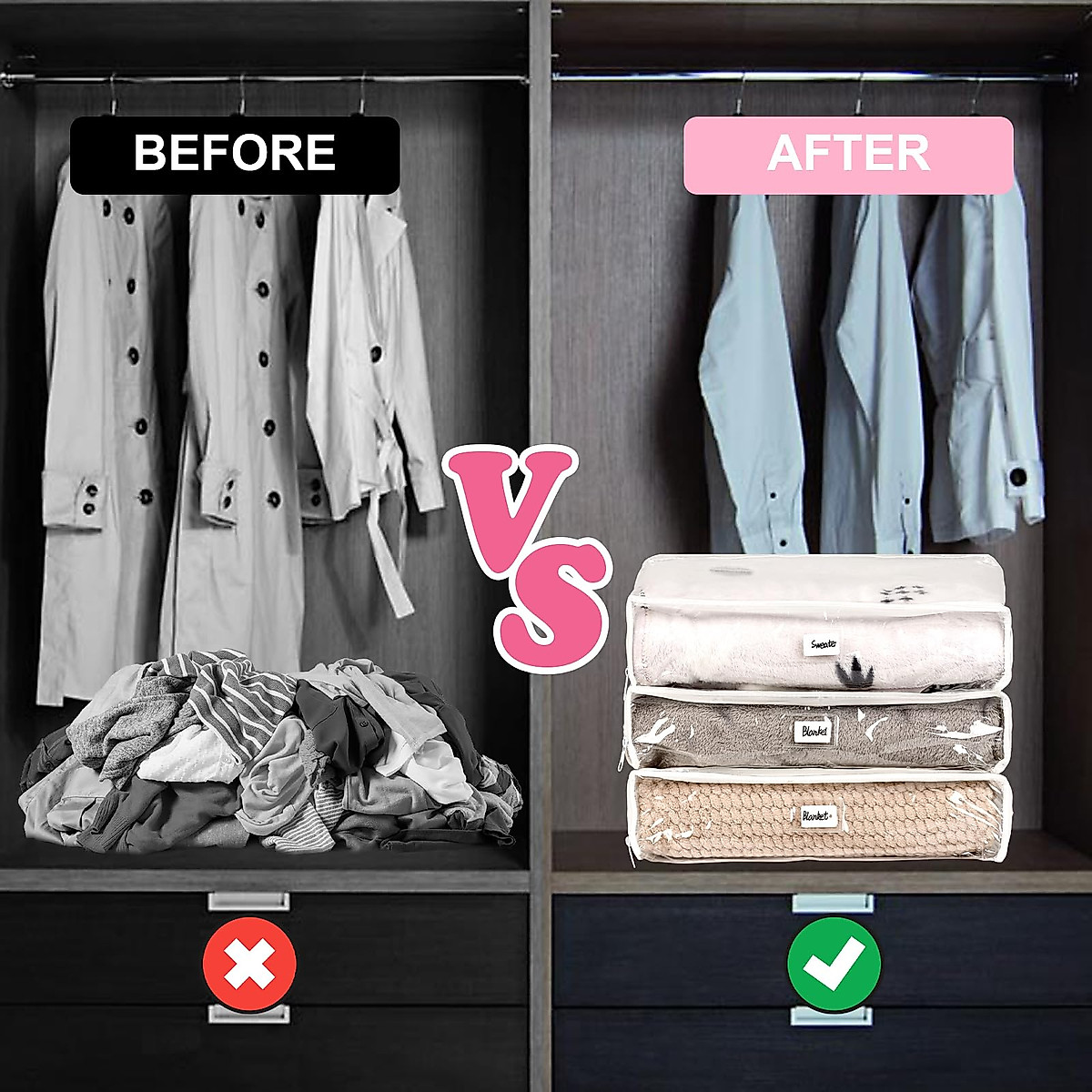 16 Pcs Clear Vinyl Storage Bags with Zipper, Sweater Plastic Storage Bags,Blankets Storage Bags,14 x 11x 3 Inch, Waterproof Organizer for Clothes, Bed Sheet, Throws Pillows, Multi-Purpose