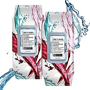 Face Wipes | Retinol Facial Cleansing and Gentle Make Up Remover Wipes - 2 Pack (50 Count Each) | Body Prescriptions