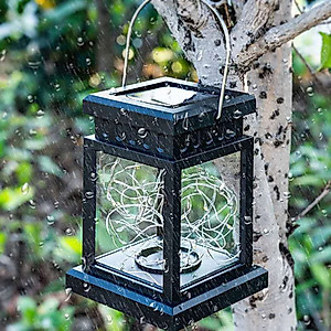Solar Lantern Outdoor , Hanging Solar Light with 30 LED Fairy String Lights and Handle, Waterproof Decorative Landscape Lamp for Table Garden Patio Yard Walkway Party Christmas Decoration