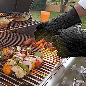 Verde River Products Silicone Heat Resistant BBQ Grilling Gloves - Best Protective Insulated Kitchen - Oven – Grill – Baking - Smoker & Cooking - Waterproof Grip - Replace Potholder & Mitts XL Black