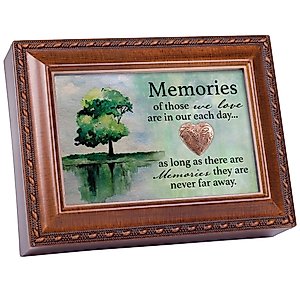 Cottage Garden Memories of Those We Love Woodgrain Rope Trim Music Box Plays Wind Beneath My Wings