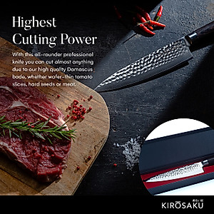 Kirosaku Premium Santoku Knife Damascus 20cm - Enormously Sharp Santoku Chef's Knife Made of The Best Damascus Steel - Damascus Kitchen Knife for a Fantastic Cutting Experience
