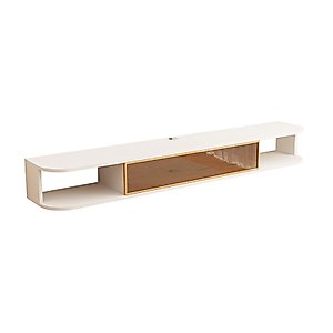 NENAGGE TV Stand, Media Storage Cabinet, Floating, Wall Unit, Entertainment Center, Mid Century Modern TV Console, Under TV, with Open Shelves, for Living Room, Bedroom,Black,L