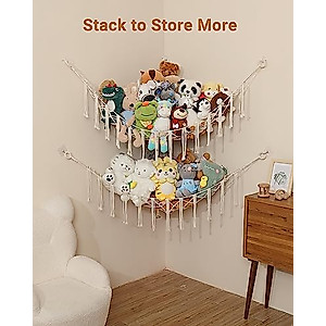 iKeelo Stuffed Animal Storage Hammock(2 Pack), Nursery Hanging Organizer for Teddy Bears and Plush Toys, 55x40x40in Large Corner Stuffy Holder for Kids Bedroom and Playroom