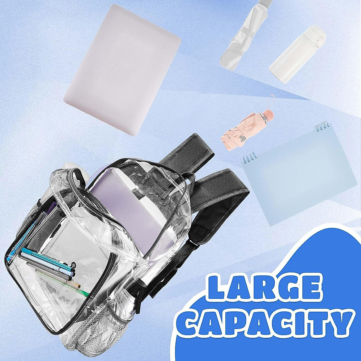 6 Pcs Clear Backpack for Stadium Approved Heavy Duty Clear Bookbags Rugby Game Transparent See Through Backpacks for Stadium Waterproof Concert Sports Work School Security
