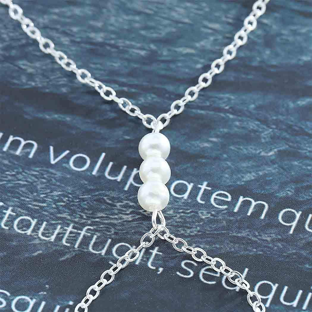 Olbye Pearl Finger Ring Bracelet Silver Slave Bracelet Hand Chain Everyday Jewelry for Women (Silver)