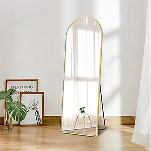NISHCON Arched Full Length Mirror 64"x21", Gold Frame Floor Mirror with Stand, Free Standing Wall Mounted Leaning Mirror, Full Body Mirror for Bedroom Living Room Vanity Entryway Dressing