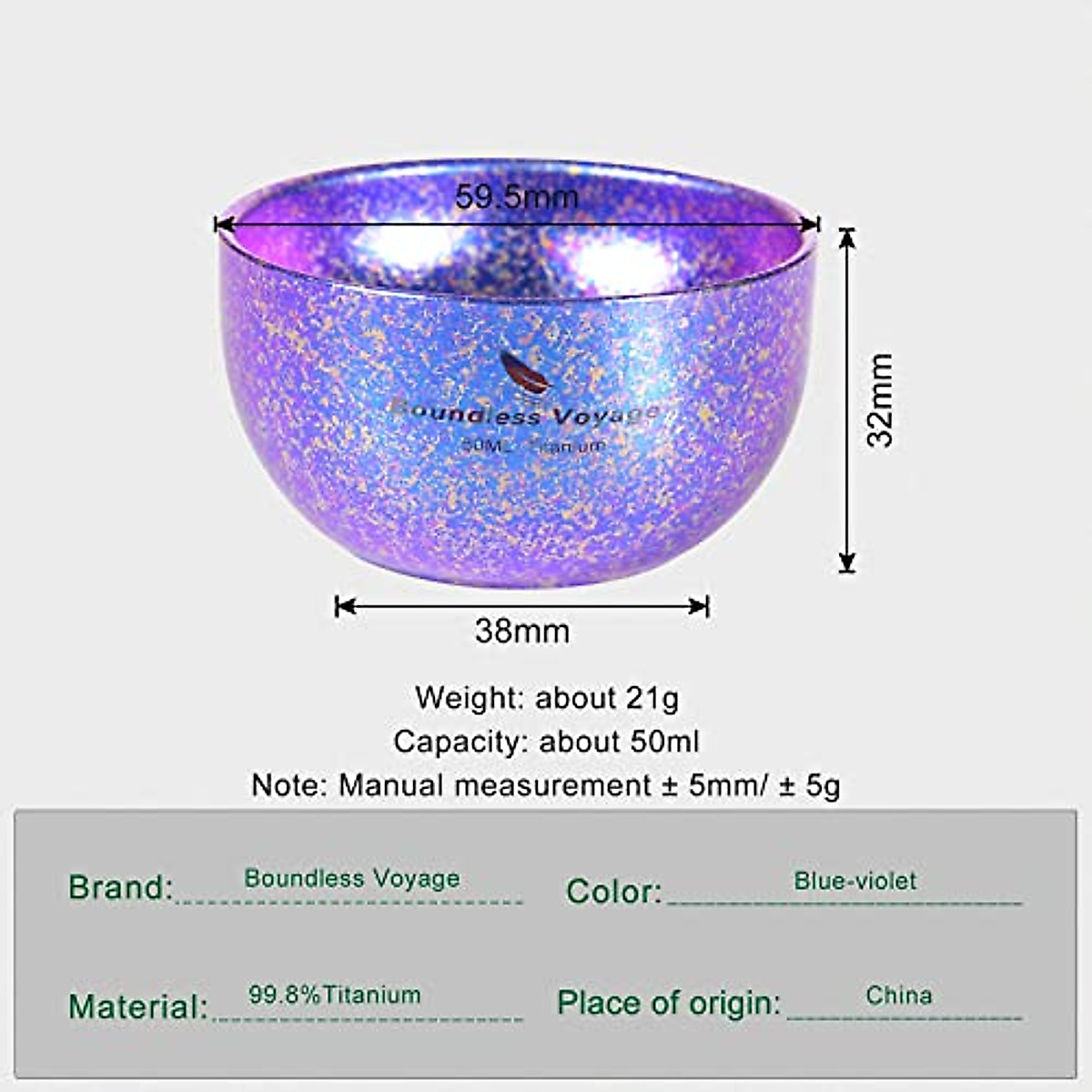 Boundless Voyage Titanium Double Layer Anti-scalding Colorful Teacup Wide Mouth Wine Tea Mug Lightweight Camping Drinkware for Daily Used Hiking Ti3082D(purple)