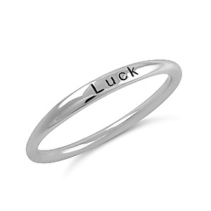 SILVERCLOSEOUT Rhodium Plated Sterling Silver Ladies Dainty Stacking Luck Ring - Size 7