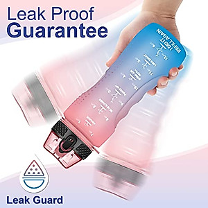 AIDEAMART 24 OZ Motivational Kids Water Bottle With Time Marker,Straw Lid&Chug Lid, Leak Proof, Tritan BPA Free Sports Water Pink-Blue(2 Lid)