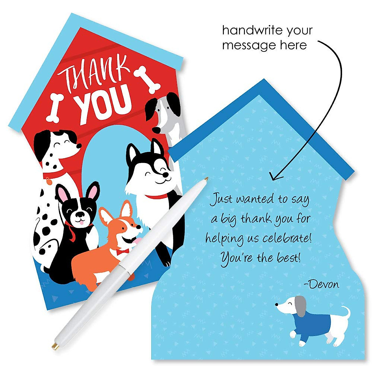 Big Dot of Happiness Pawty Like a Puppy - Shaped Cards - Dog Baby Shower or Birthday Party Thank You Note with Envelopes - Set of 12