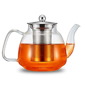 42oz/1250ml Glass Teapot, Glass Tea Kettle with Removable Stainless Steel Infuser, Stovetop Safe Tea Pot for Blooming and Loose Leaf Tea, Tea Maker Gift