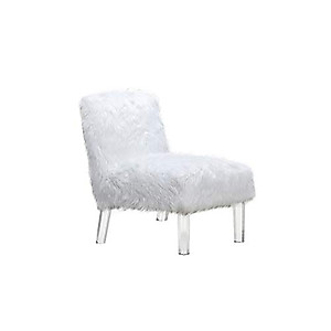 Iconic Home Fabio Accent Side Chair Sleek Stylish Faux Fur Upholstered Armless Design Acrylic Legs Modern Contemporary, White