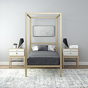 DHP Modern Metal Canopy Platform Bed with Minimalist Headboard and Four Poster Design, Underbed Storage Space, No Box Spring Needed, Twin, Gold