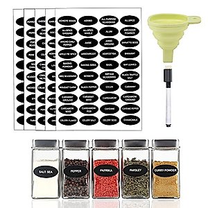 200 Printed Spice Labels Includes Waterproof 160 Spice Jar Label Stickers, 40 Blank Write-on Labels, 1 Chalk Marker Pen, 1 Silicone Collapsible Funnel to Pour Spices Into Jar by Hanindy.