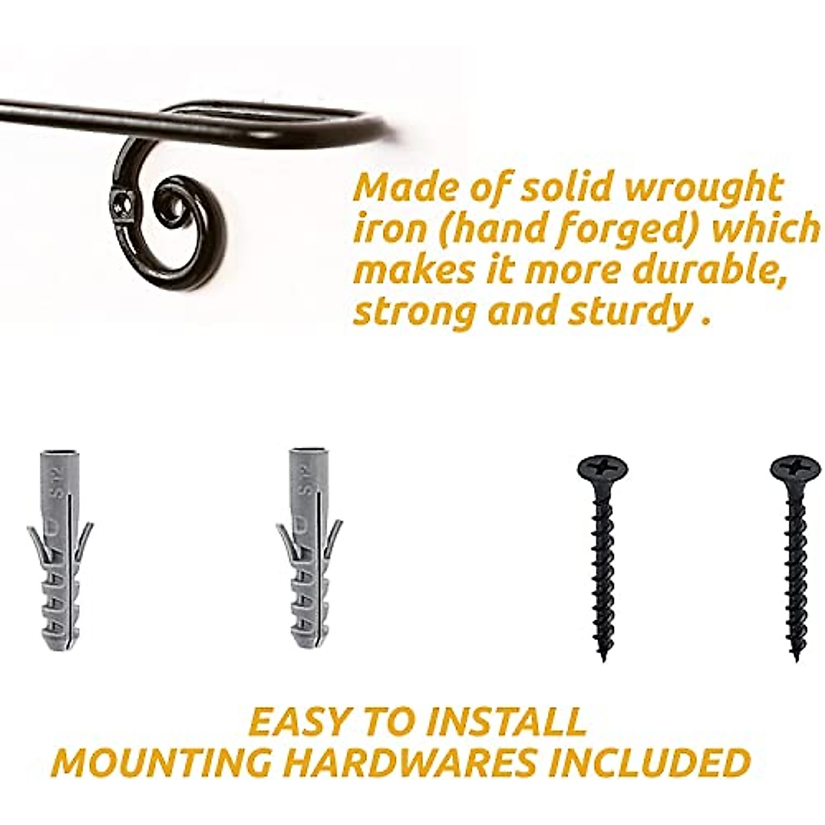 HB Bath Towel Bar 20 inch, Wrought Iron Decorative Bathroom Towel Cloth Hanger Heavy Duty Wall Mounted Handmade Towel Rod (Black)