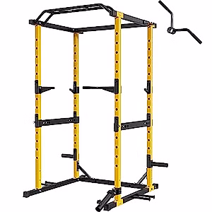 MAJOR LUTIE Power Rack Power Cage, PLM05 Multi-Function Squat Rack with Optional Pulley System for Home Gym(YELLOW)